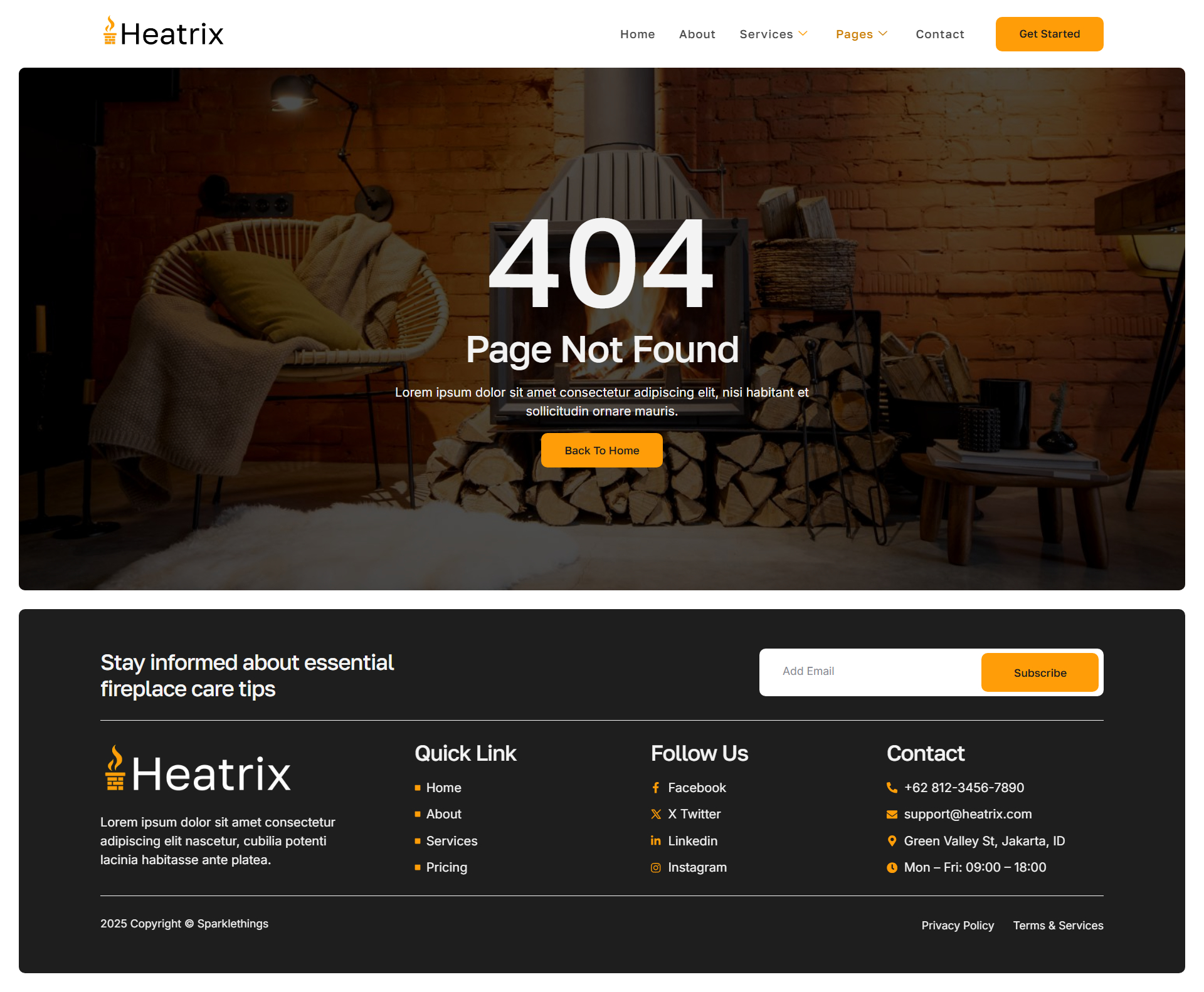 Heatrix - Fireplace & Chimney Services Elementor Template Kit by sparklethings